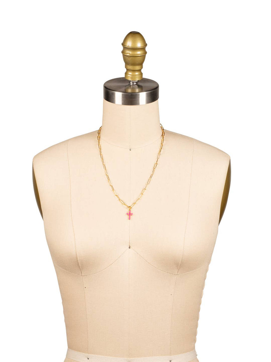 Carly Cross Pendant Necklace - NGE2BGETP: Pink – The Sister's Boutique