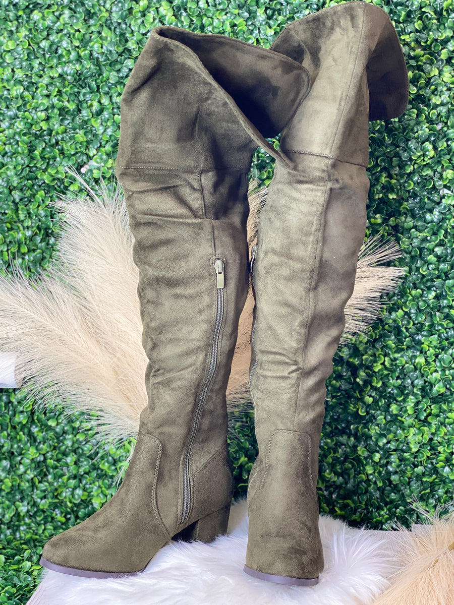 Becky Olive Over The Knee Boots – The Sister's Boutique